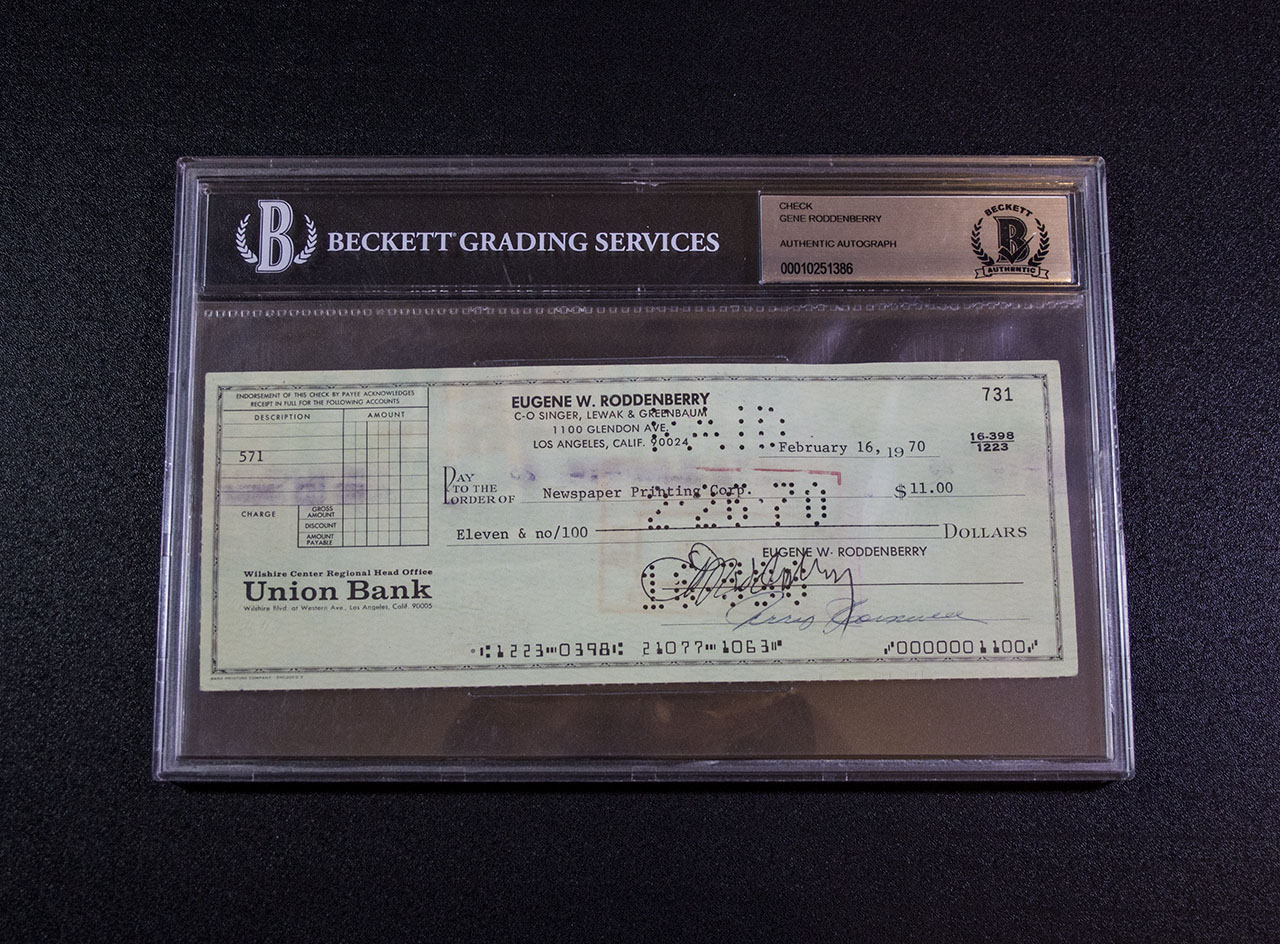 Gene Roddenberry Signed Check | The Captains Chair